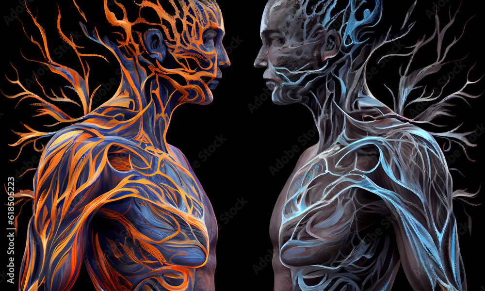 Mental health concept, confrontation double body man portrait of a ...