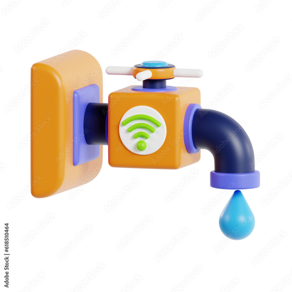 Smart water tap system 3d icon. Internet of things concept with ...