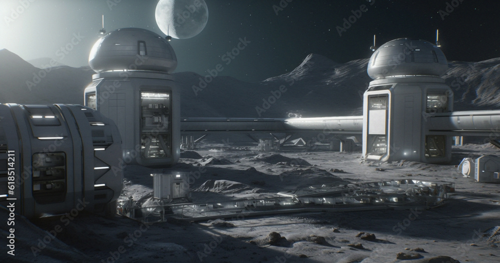 Lunar, buildings and futuristic architecture in space for science ...