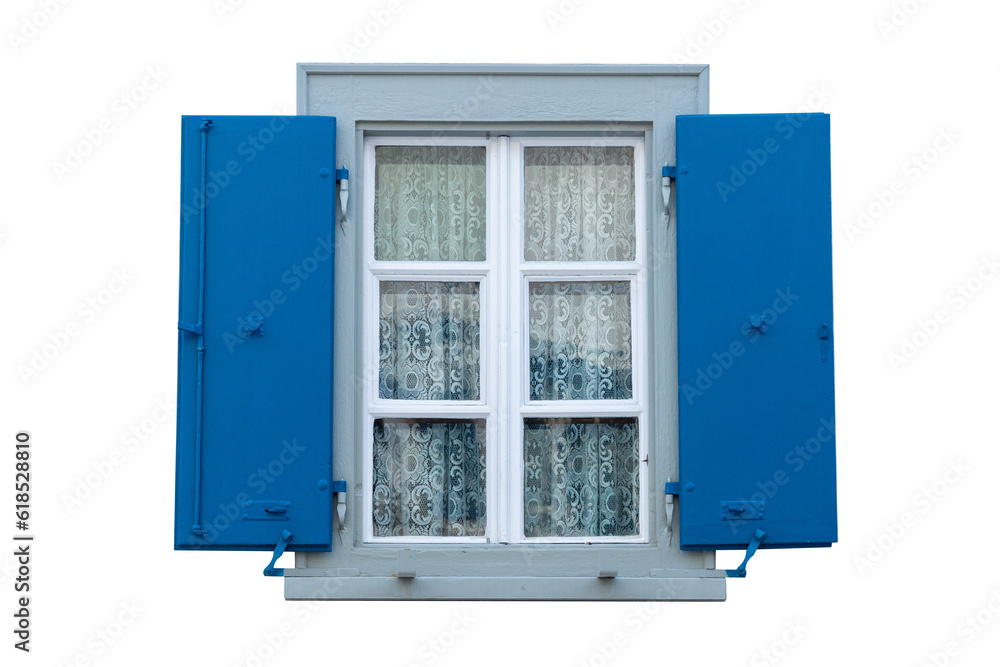 traditional windows with blue shutters, europe, isolated, transparent ...