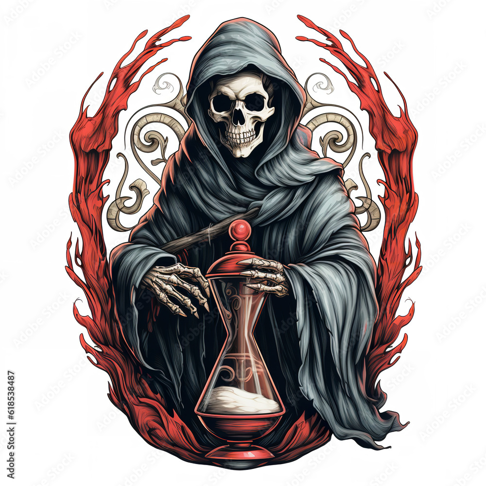 grim reaper time tattoo stencil old school style outline template ai ...
