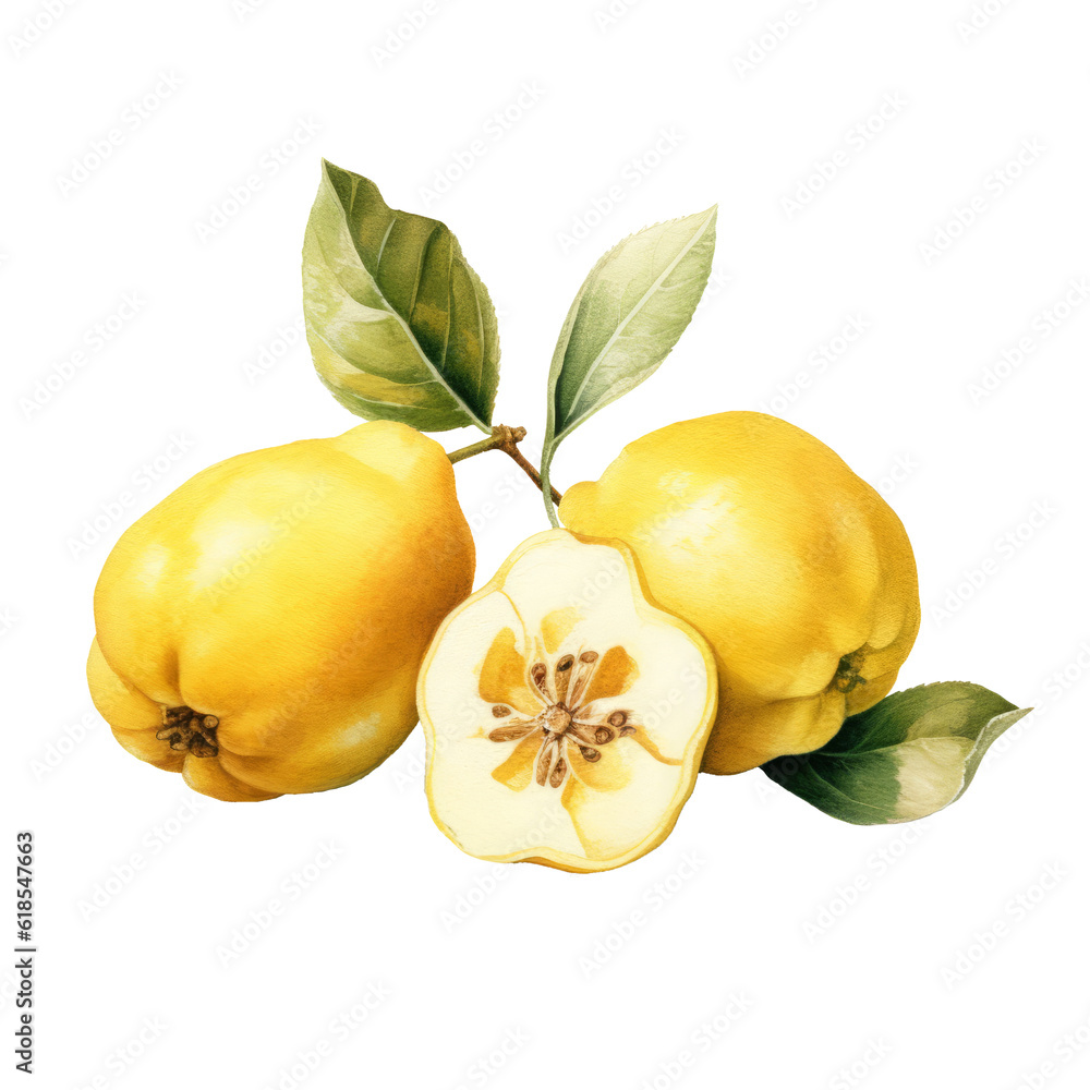 Botanical illustration, branch with quince fruit in retro illustration ...