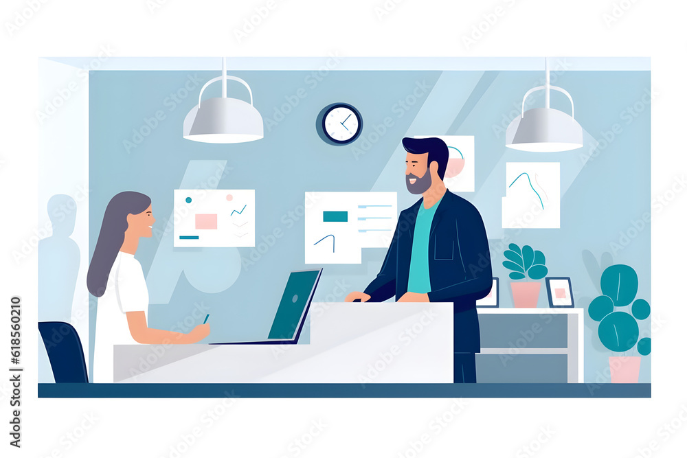 Flat vector illustration man making an appointment with medical staffs ...