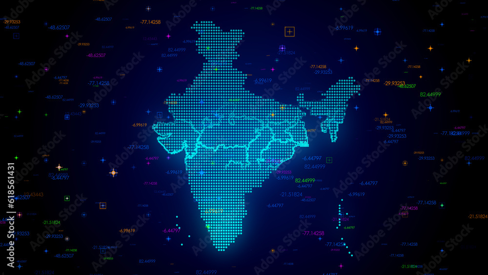 Futuristic Blue Colorful Shiny Digital Technology Hud Dots Mosaic Grid ...
