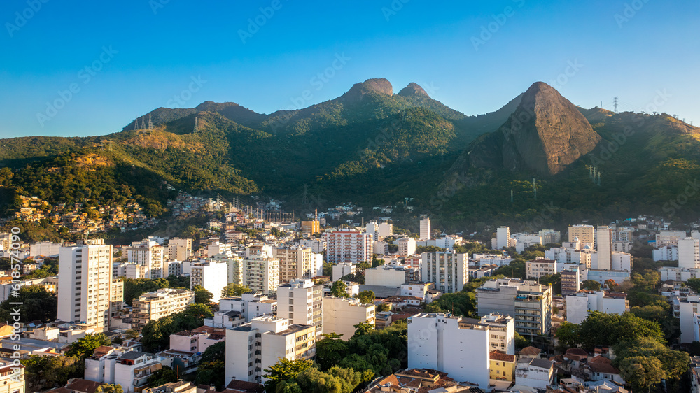 Aerial view of sunset at Pedra do Grajaú, Tijuca National Park, Rio de ...