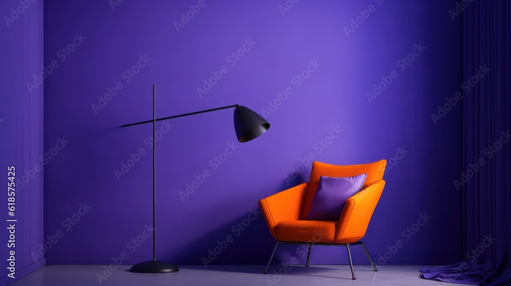 Violet room Very Peri.Chair and lamp.Modern design interior.3d ...