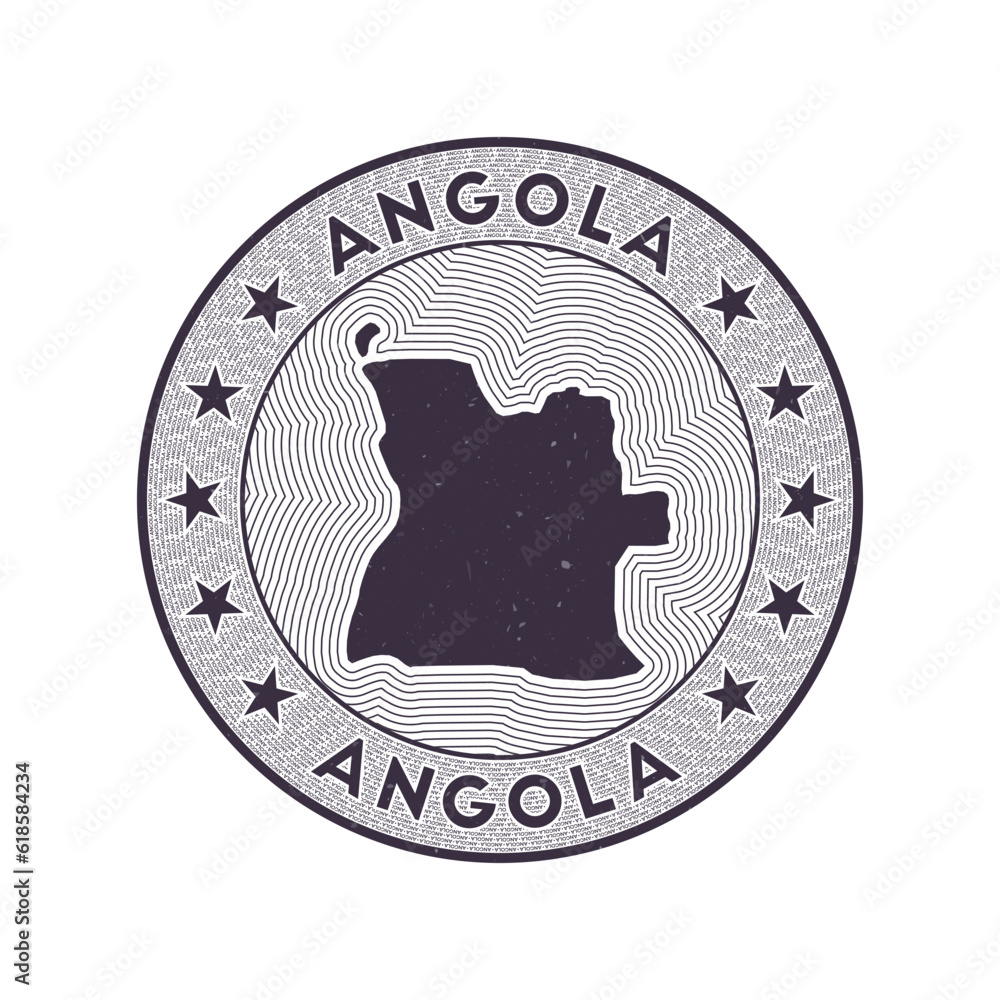 Angola round badge vector. Country round stamp with shape of Angola ...