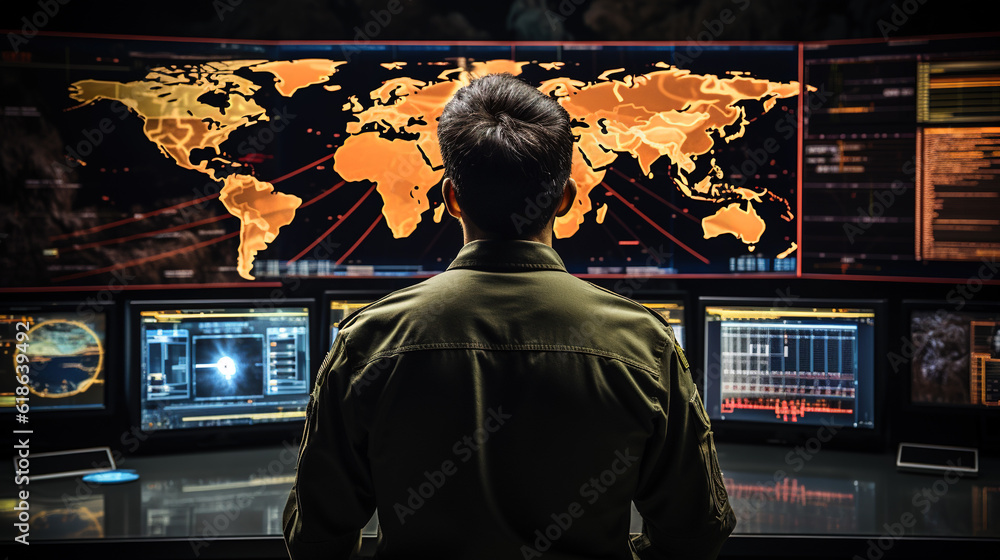 Strategic Planning: Soldier in Uniform Engaged in Mission Coordination ...