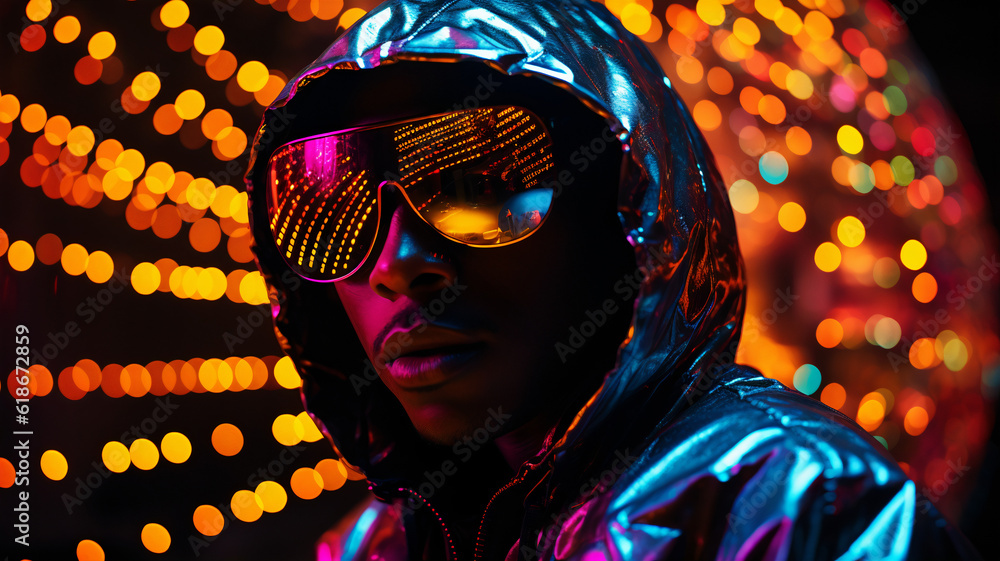 Neon Echoes: Afrofuturism-Inspired Man Embracing Techpunk Aesthetic ...