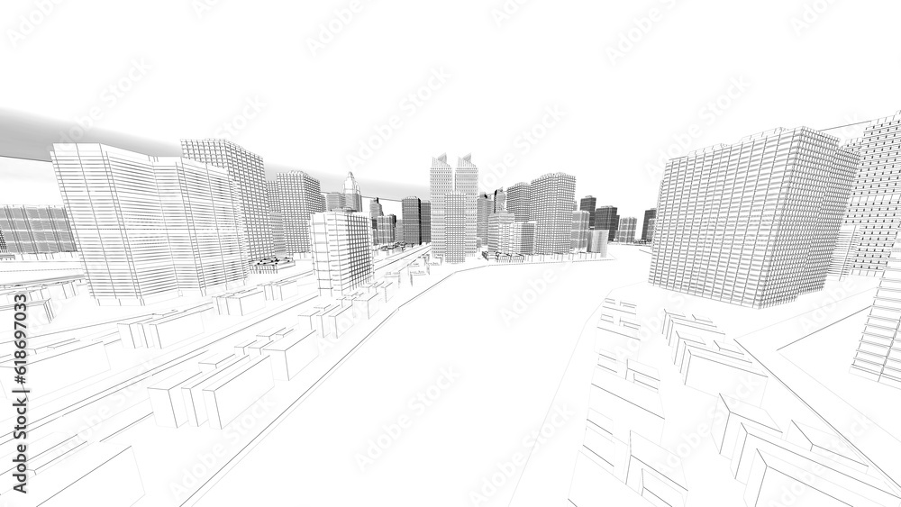 Wireframe Cityscape,Low-polygon cities and buildings,In the city's ...