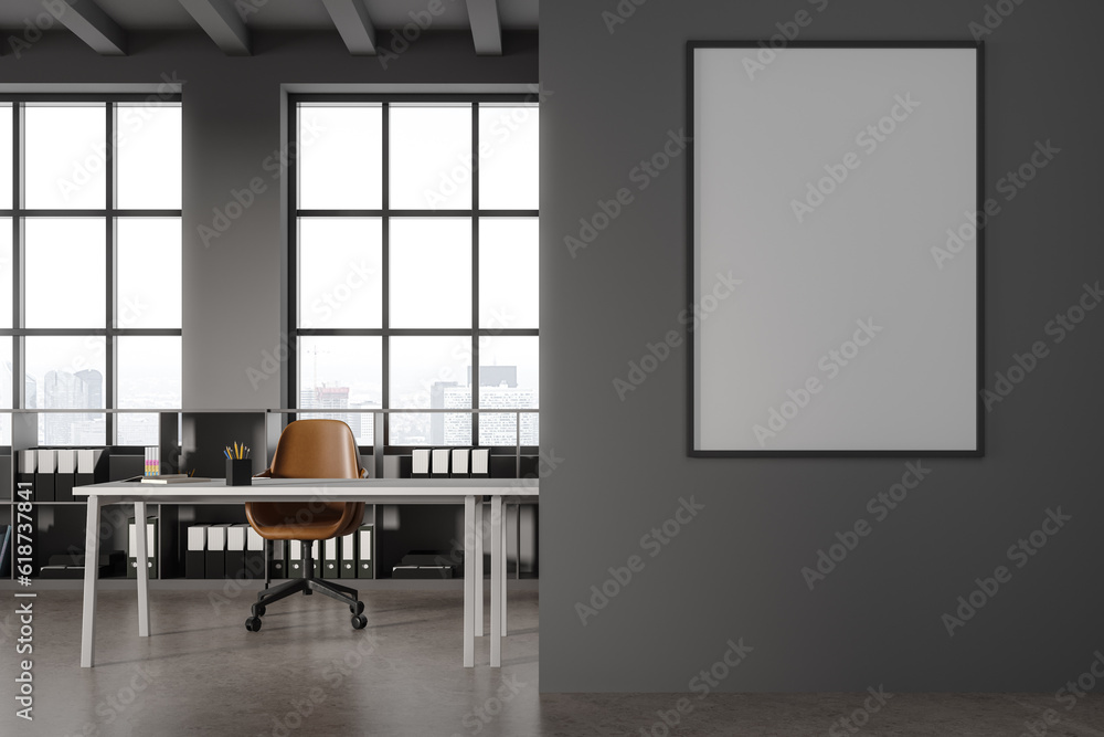 Gray CEO office interior with poster Stock Illustration | Adobe Stock