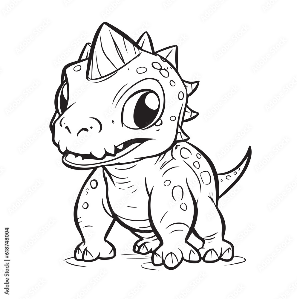 Cute Baby Dinosaur Character, line art. Coloring page for kids and ...