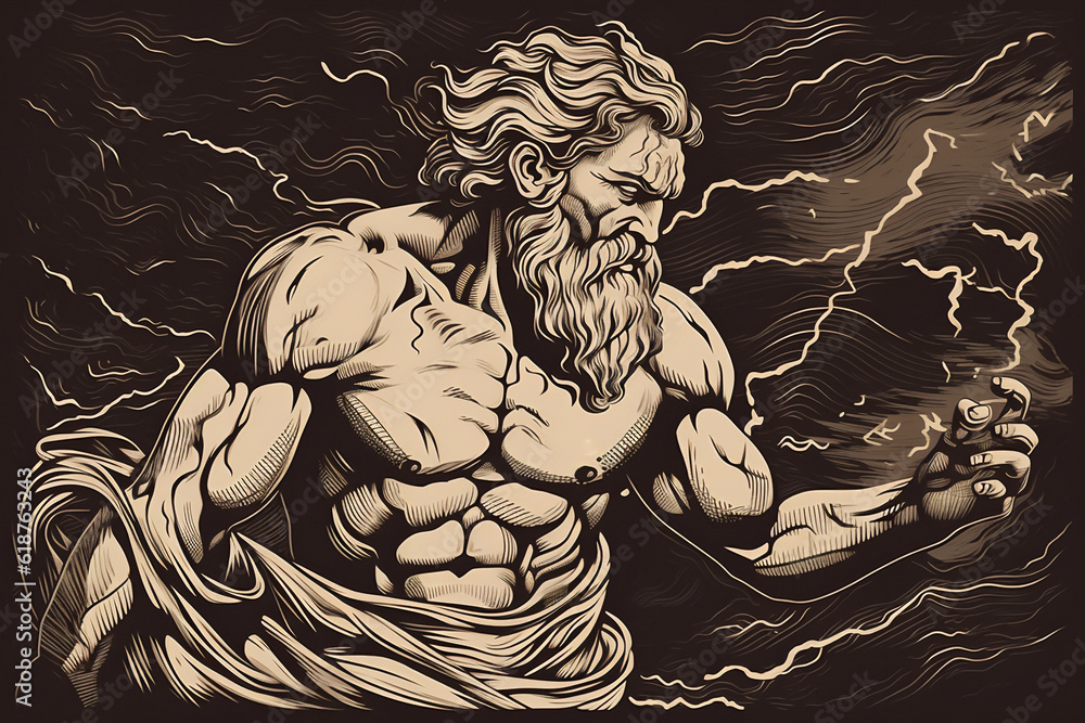 Illustration Stock Engraved portrait of Zeus king of the gods on Mount ...