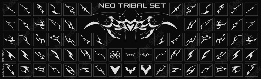 Vector de Stock Neo tribal shape. Gothic Y2K sharp elements, abstract symmetrical design ...
