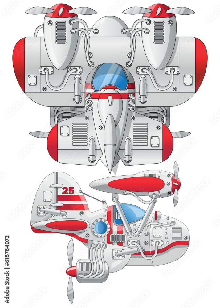 Amphibian seaplane. Top and side view. Isolated on white background ...