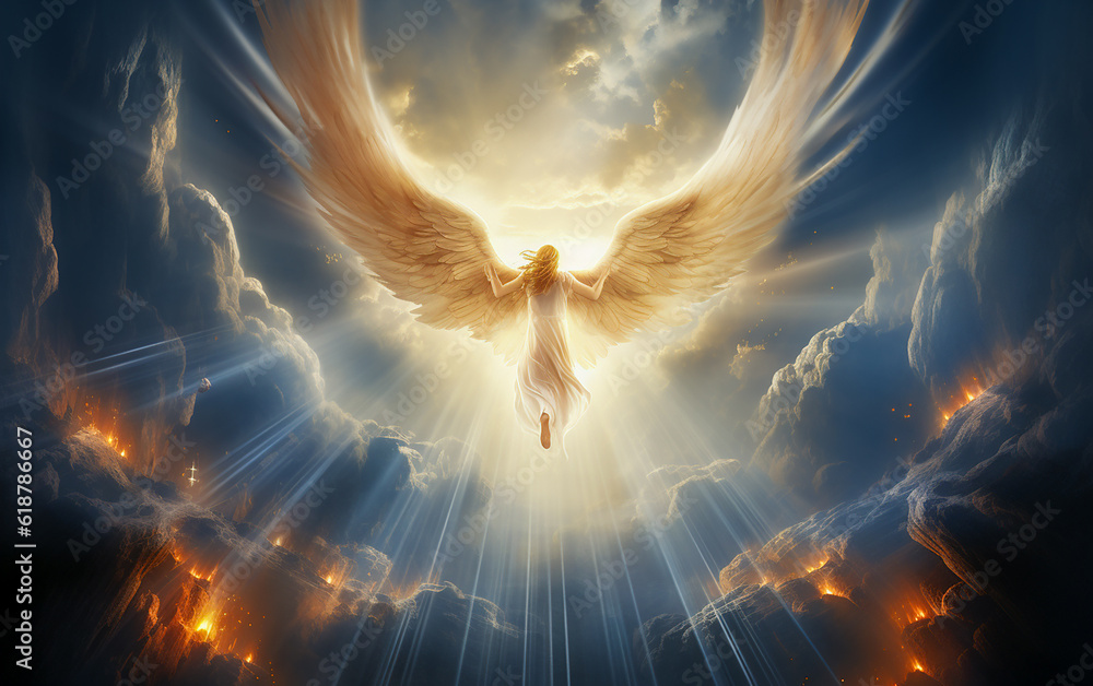 angel, Angel ascending from the celestial realm, Archangel, divine ...