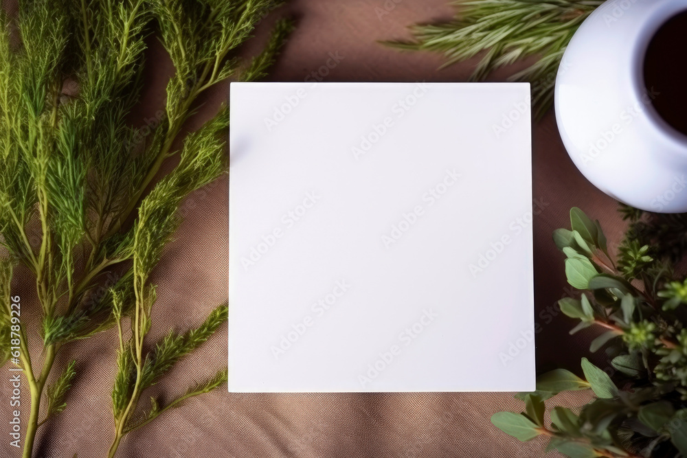 Generative AI illustration of Mockup Blank white square card template ...