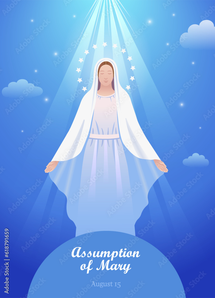 Assumption of Mary. Holy Blessed Virgin Mary or Mother of God. .Vector ...