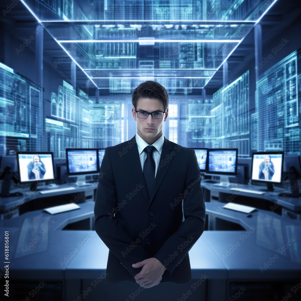Cutting-edge Vision: Tech Guru in Futuristic Data Center Utilizing ...