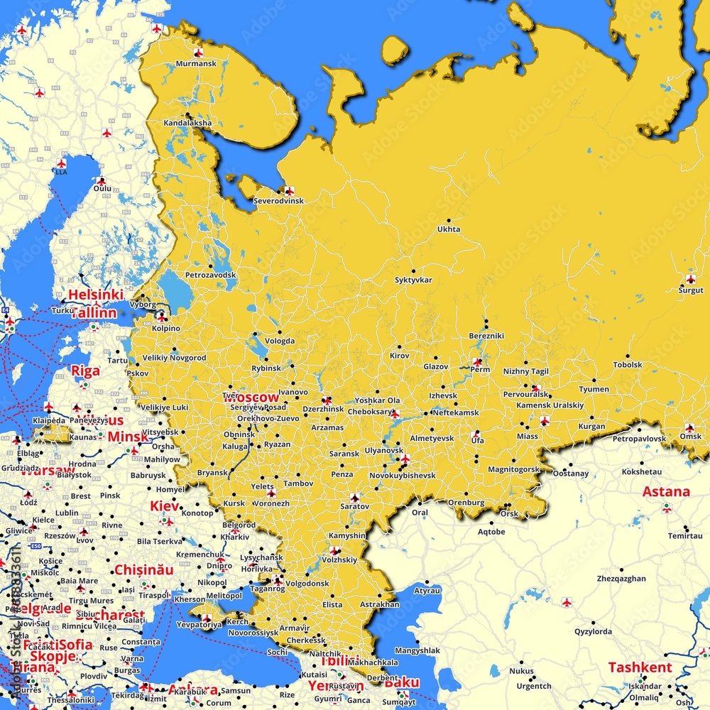 Map of Russia with main roads and highways Stock Illustration | Adobe Stock