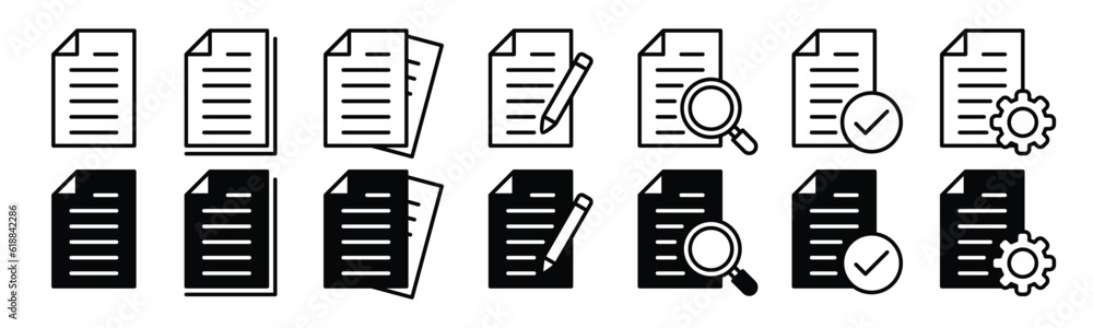 Paper documents icons. File, paper, check, pen, setting, search ...