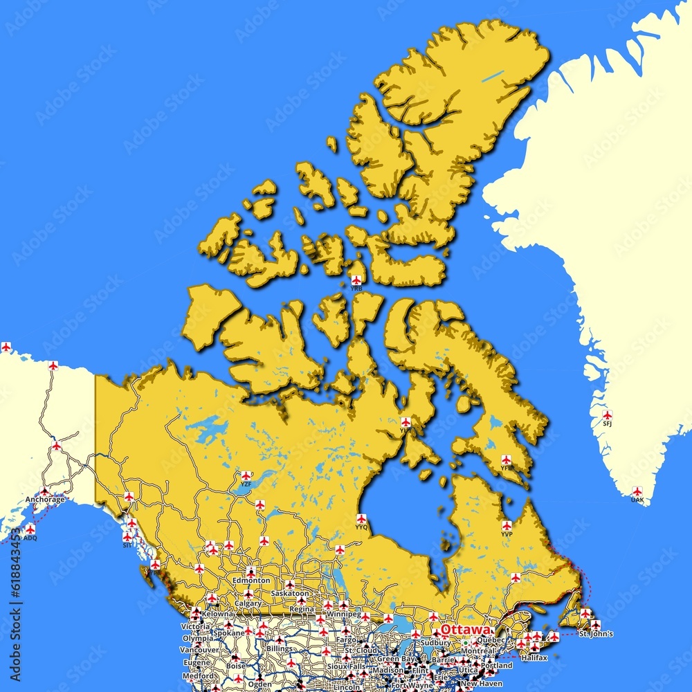 Map of Canada with main roads and highways Stock Illustration | Adobe Stock