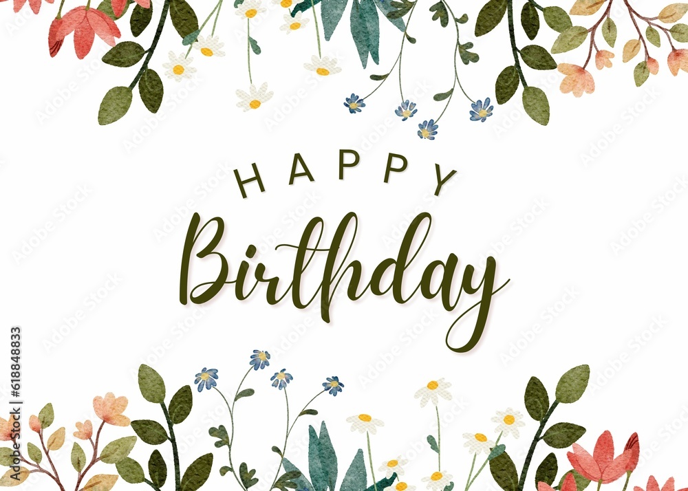 Happy Birthday Card ,Happy birthday printable card , flowers design. Stock Illustration | Adobe ...