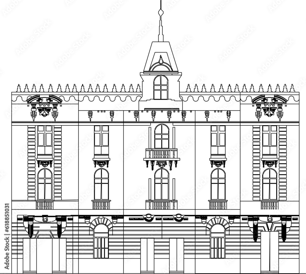 Vector sketch of architectural design of a classic vintage heritage ...
