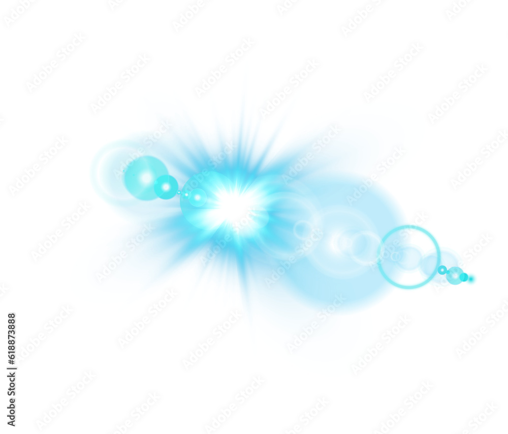 Blue Sun rays with beams and glare isolated on transparent background ...