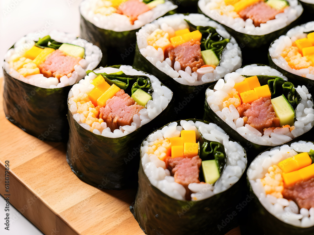 Kimbap (seaweed rice roll) on plate recipe, Popular korean street food ...