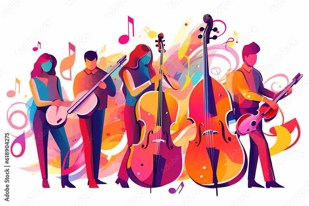 Vector, group, people, music, instruments, band, musicians, playing ...