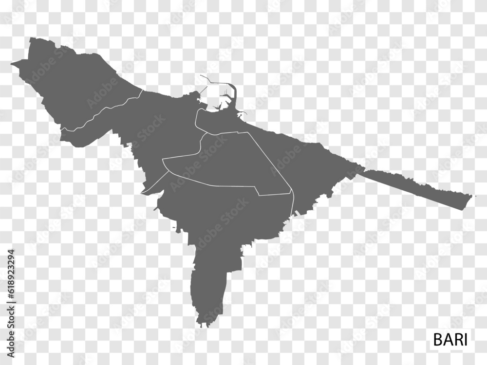 High Quality map of Bari is a city in Italy, with borders of the ...