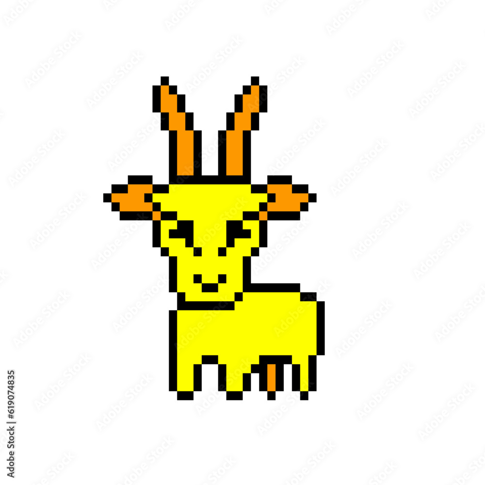 Goat Pixel Art - Cute Yellow Goat Vector SVG Pixel art - Animal Pixel ...