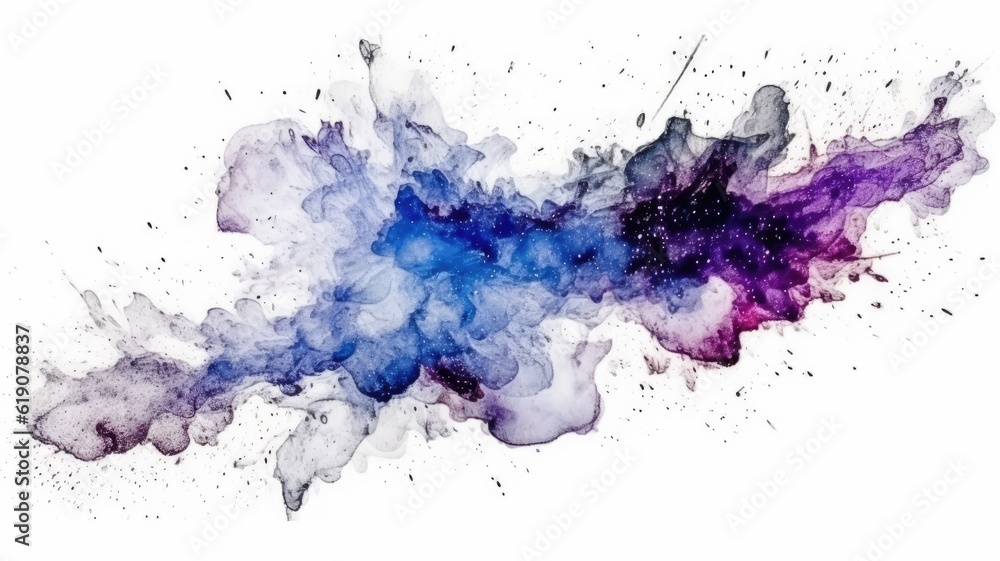 Splash of galaxy and stars ink on white surface. Colorful mist floating ...