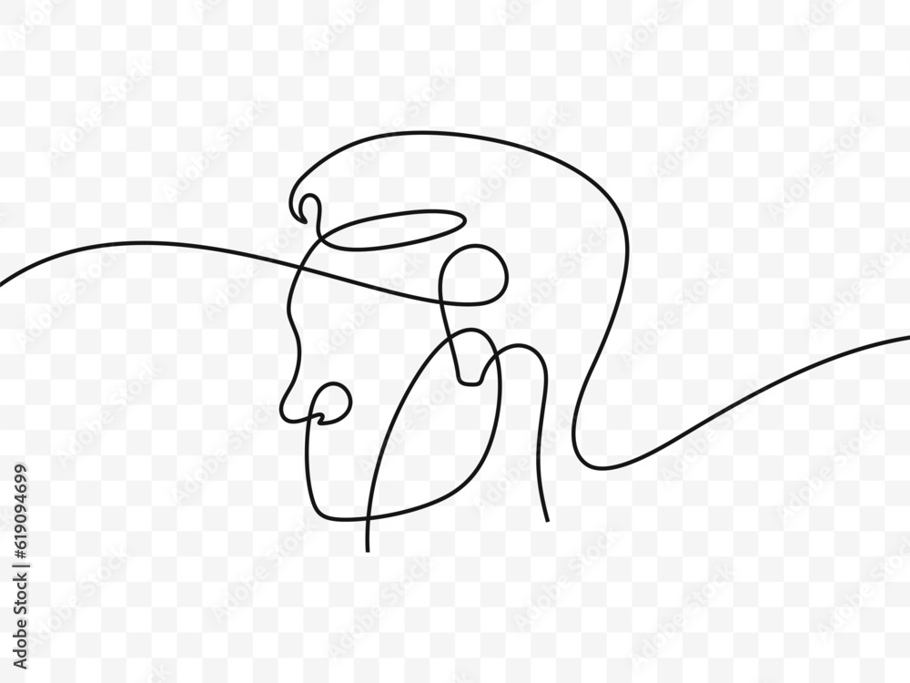 Continuous line drawing of a male portrait vector design. One line ...