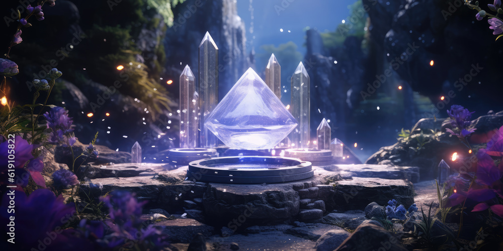 Beautiful esoteric and mystical altar for meditation with crystals and ...