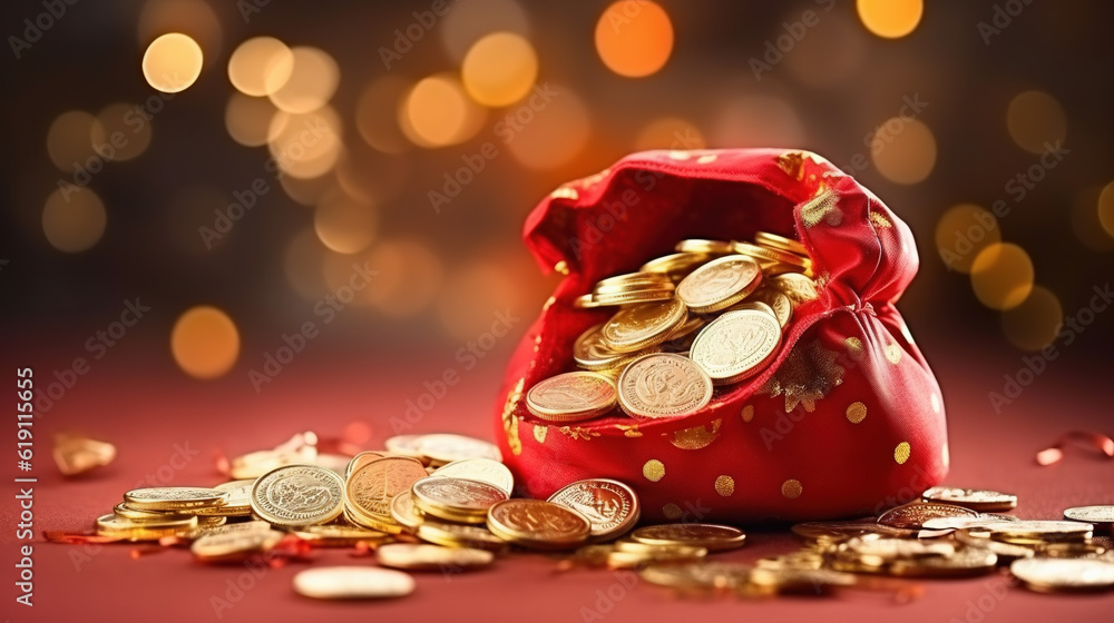 Chinese new year decorations made from red packet and gold ingots or ...