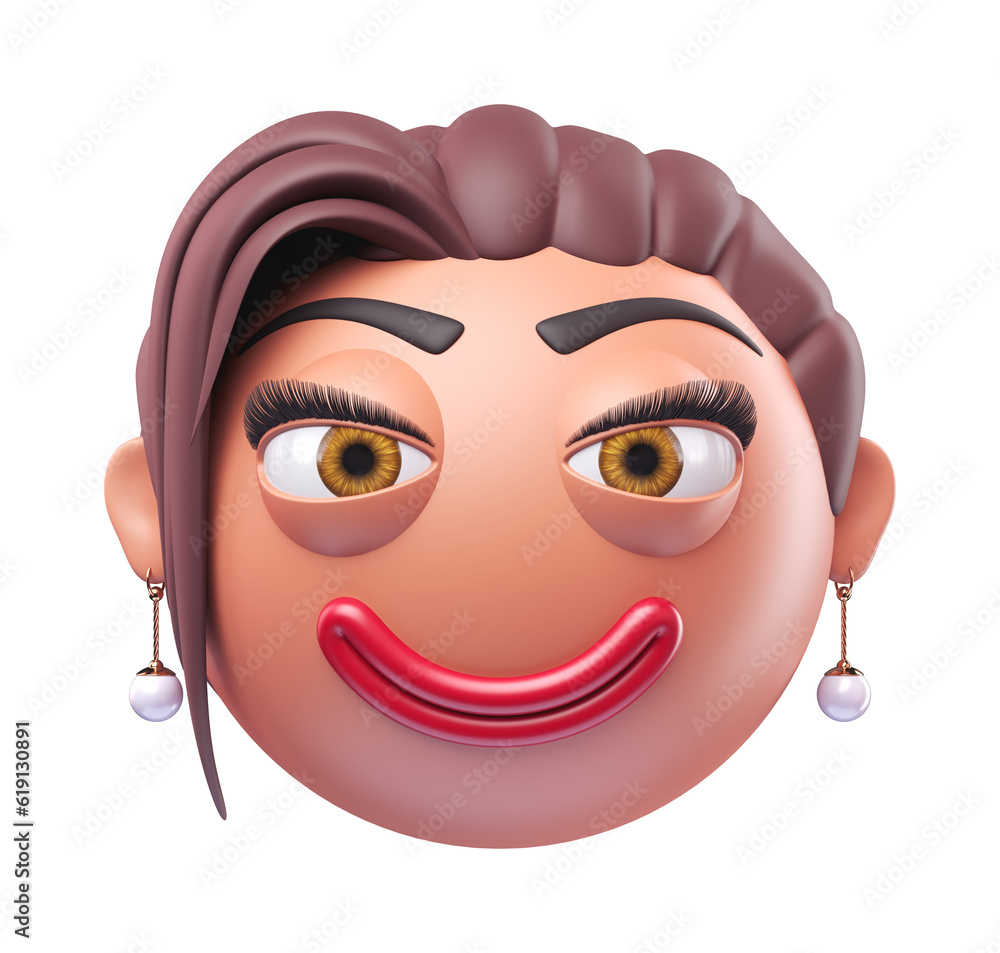 Emoji slightly smiling face of glamour woman. Cartoon smiley on ...