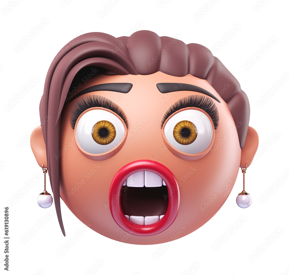 Emoji astonished face of glamour woman. Cartoon smiley on transparent ...