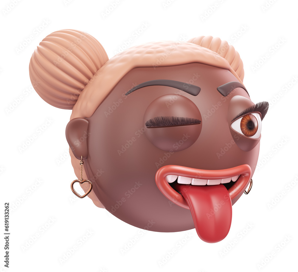 Emoji winking face with tongue of glamour black african american woman ...