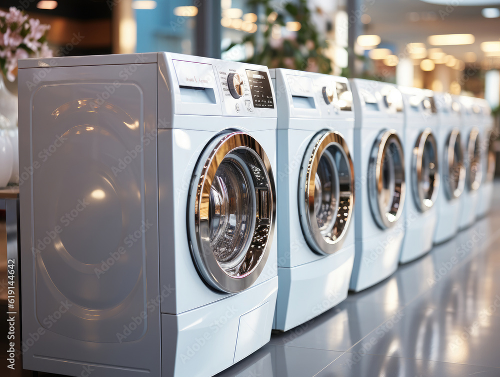 Mock-up in a laundry with rows of washing machines 3d , Mockups Design ...