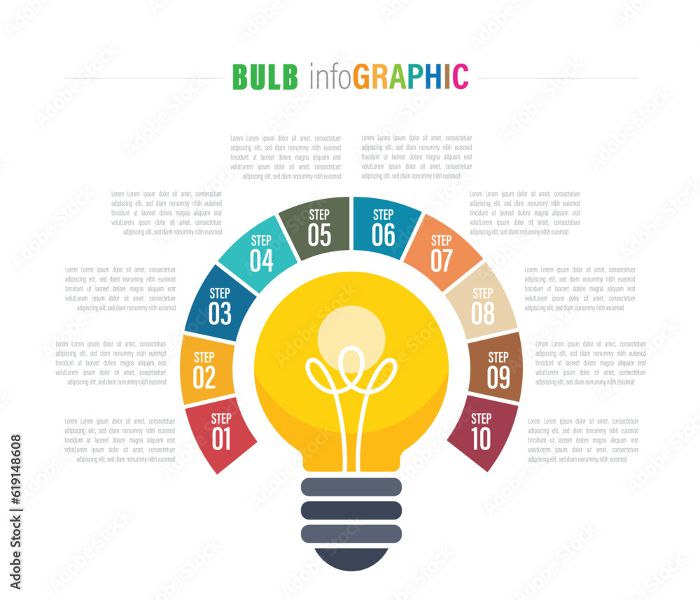 bulb circle infographic template for graphs, charts, diagrams. with 10 ...