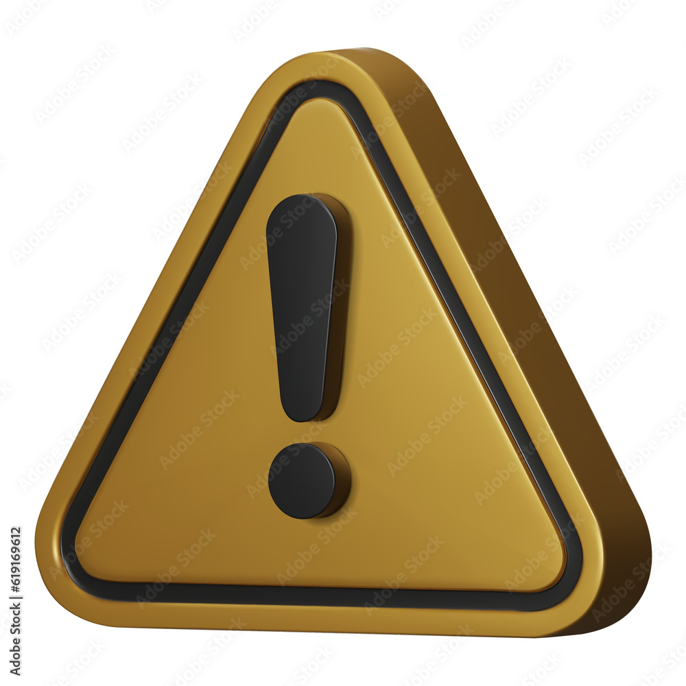 3d Realistic gold triangle warning sign isolated on white background ...