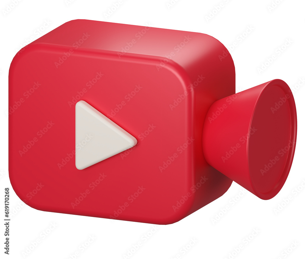 Red Video camera icon isolate on background. 3d Realistic movie icon ...