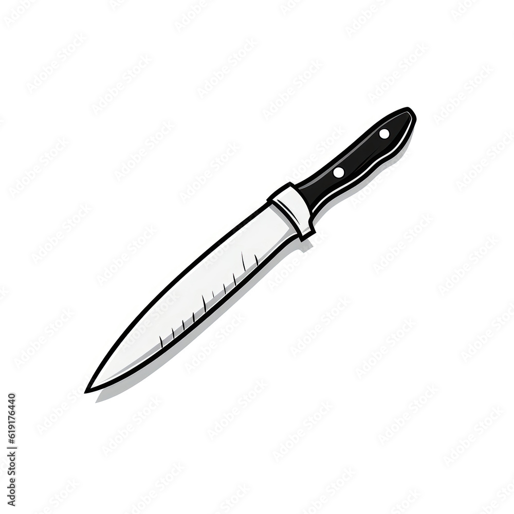 White Background With Black Outline Drawing Sweet Knife Cartoon, 2D ...