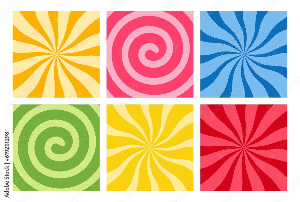 Set of sweet candy backgrounds. Collection of cute swirl backgrounds in ...