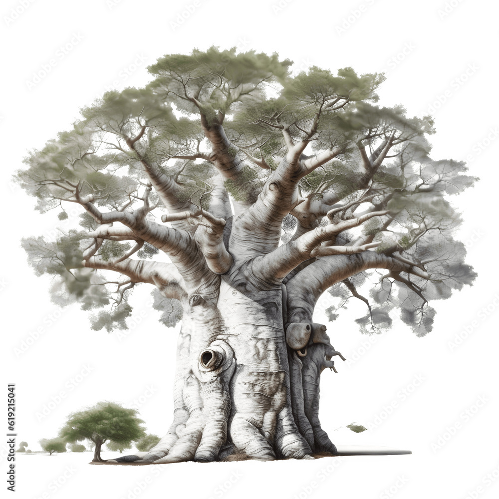 Baobab Tree, Adansonia digitata, African baobab Tree, detailed front ...