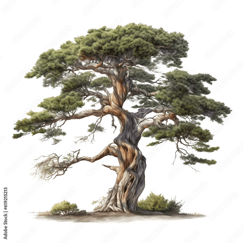 Juniper Tree, detailed front view of tree on transparent background ...