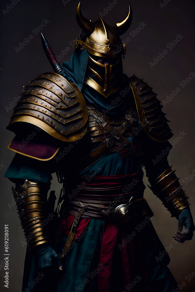 Japanese samurai in military armor, in traditional samurai clothing ...