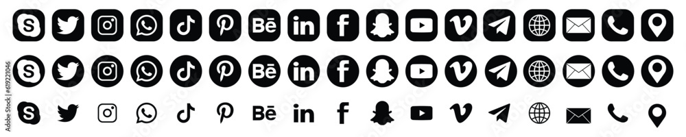 social media round and square icons. social media logo , facebook ...